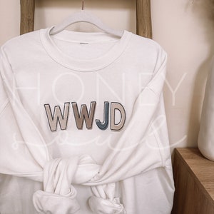 WWJD Block Embroidered Sweatshirt WHITE Faith Apparel Christian ...