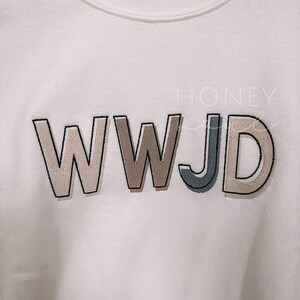 WWJD Block Embroidered Sweatshirt WHITE Faith Apparel Christian ...