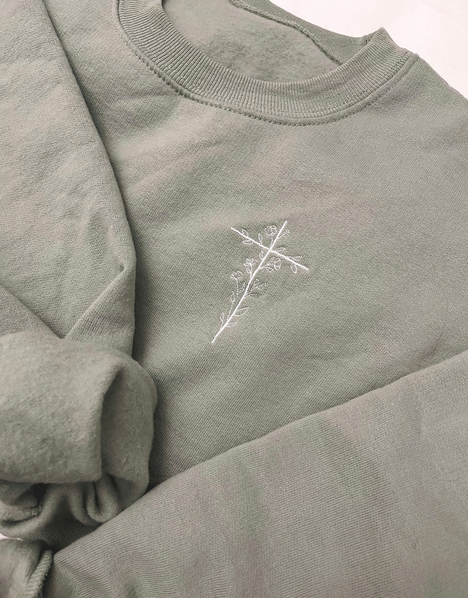 Embroidered Floral Cross Sweatshirt Floral Cross Crewneck - Etsy