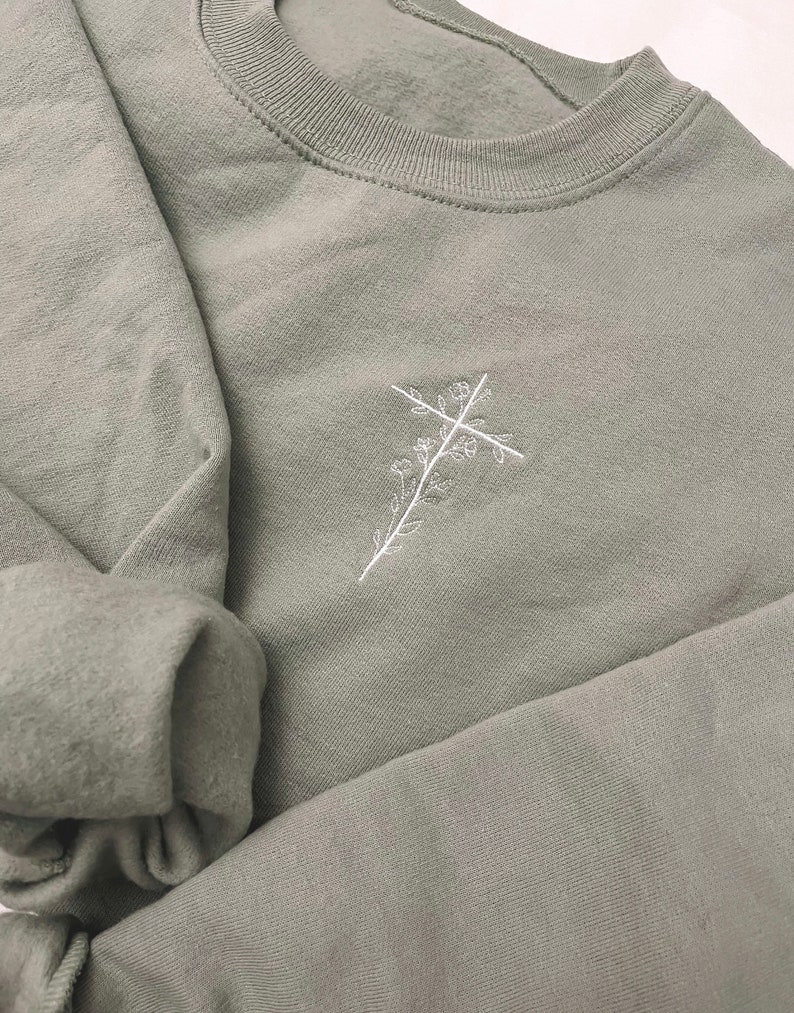 Embroidered Floral Cross Sweatshirt Floral Cross Crewneck - Etsy
