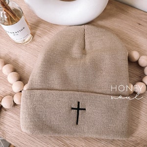 Embroidered Cross Knit Beanie Cross Embroidered Beanie Embroidered Fall ...