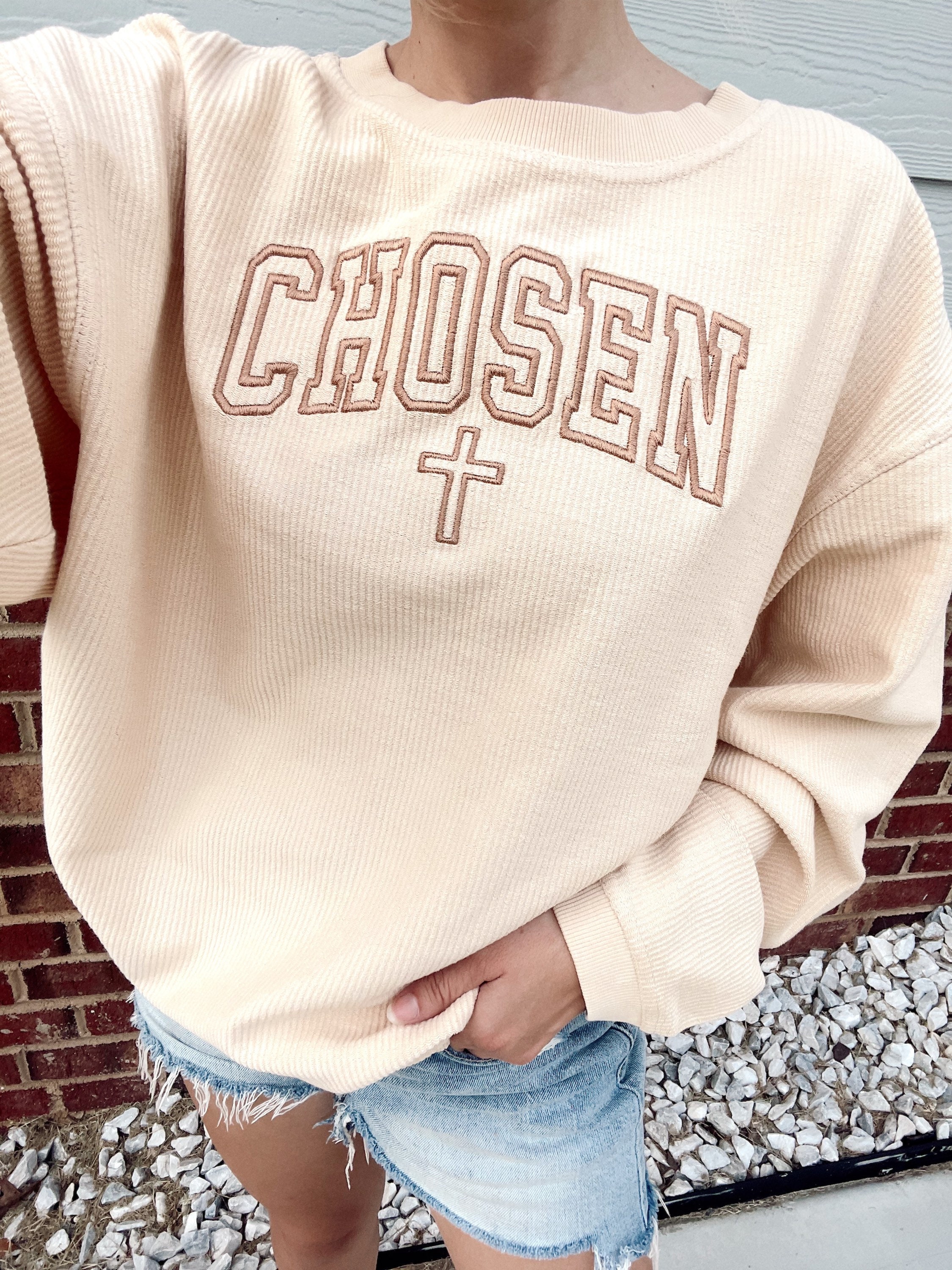 Embroidered CHOSEN Corded Crew Pullover Embroidered Corded - Etsy