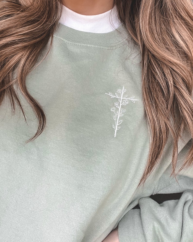 Embroidered Floral Cross Sweatshirt Floral Cross Crewneck | Etsy