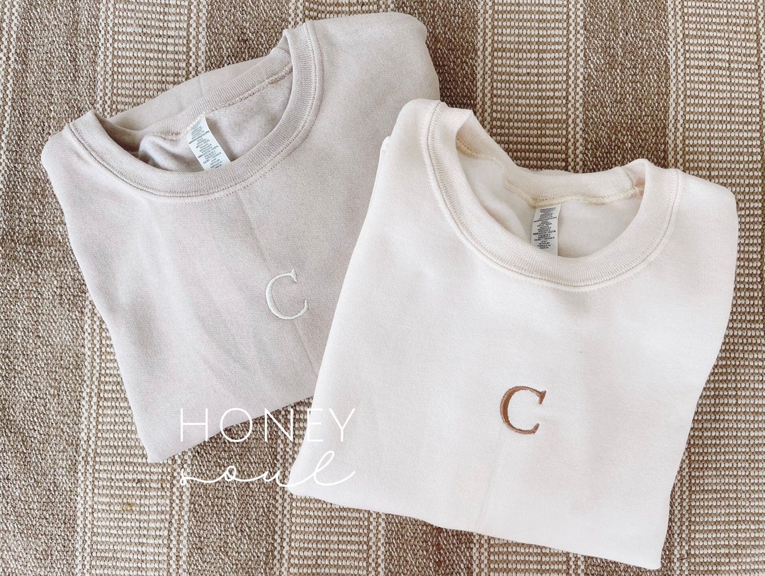 Embroidered Single Initial Sweatshirt Minimal Crewneck Monogram ...