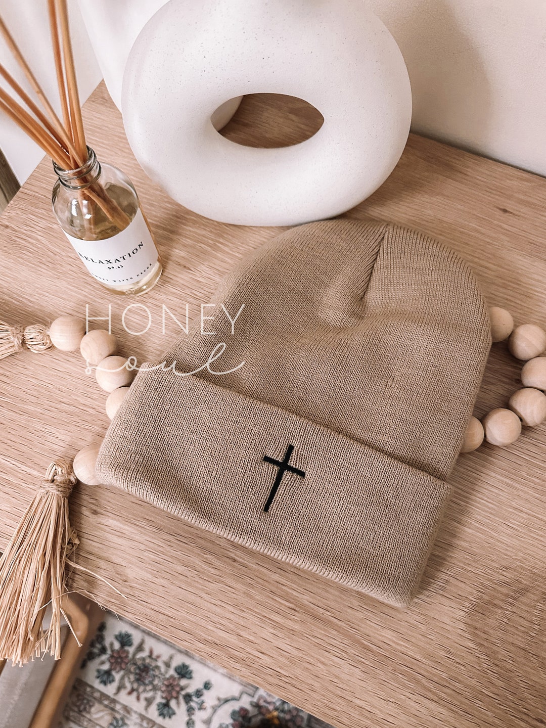 Embroidered Cross Knit Beanie Cross Embroidered Beanie Embroidered Fall ...