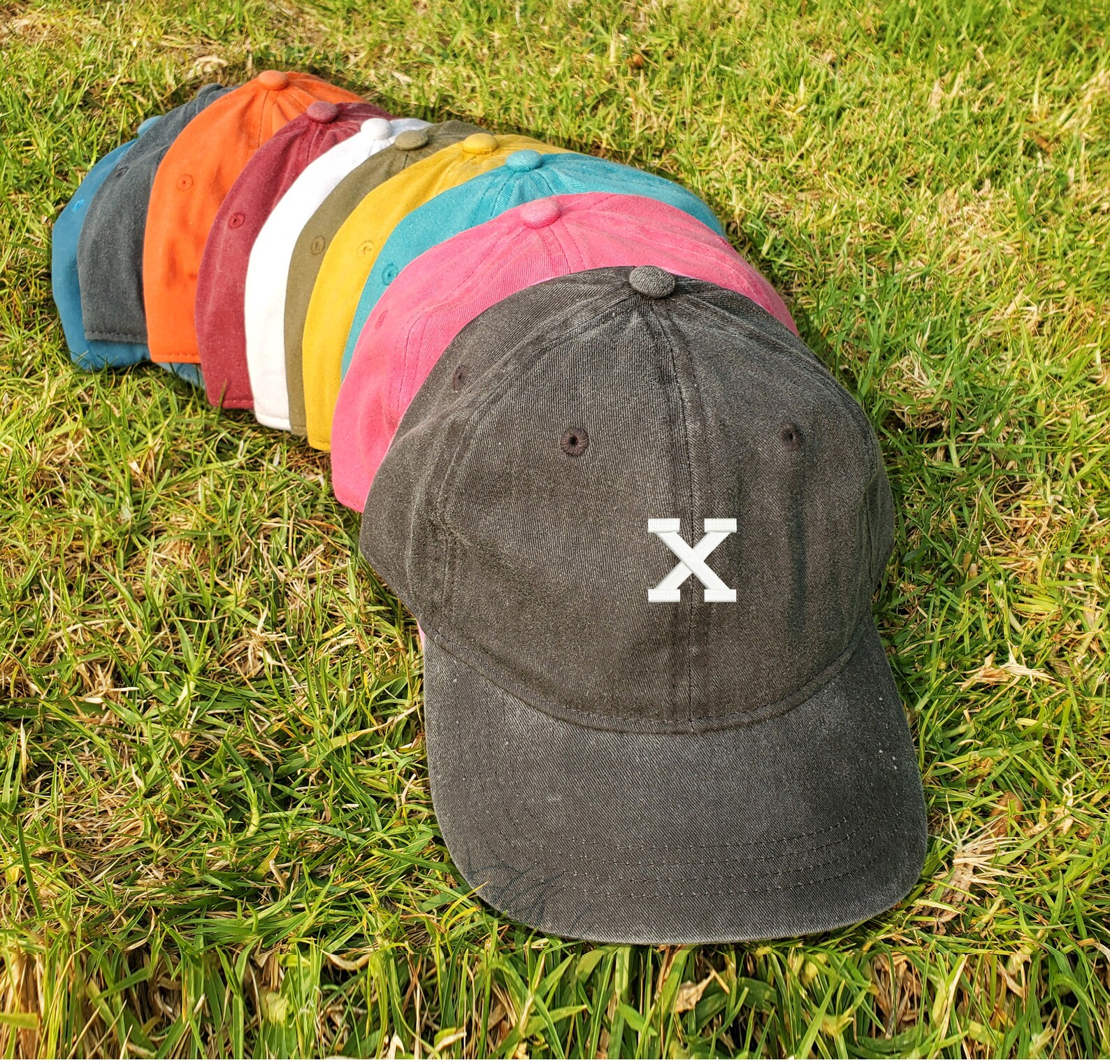 X embroidered dad cap hat / pigment dyed cotton baseball cap | Etsy
