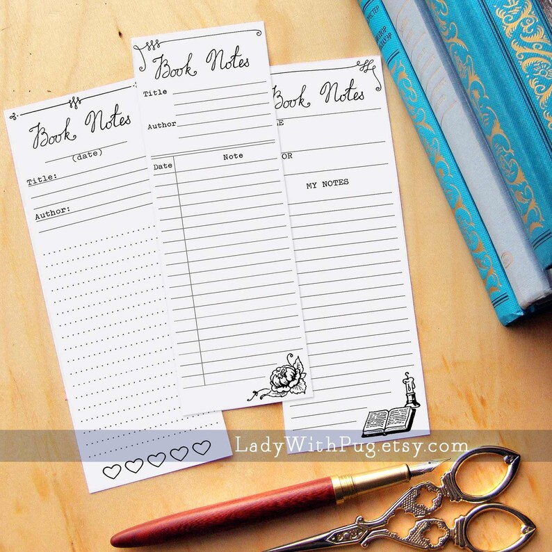 Book Notes Set of 3 Bookish Notes Reading Printable - Etsy