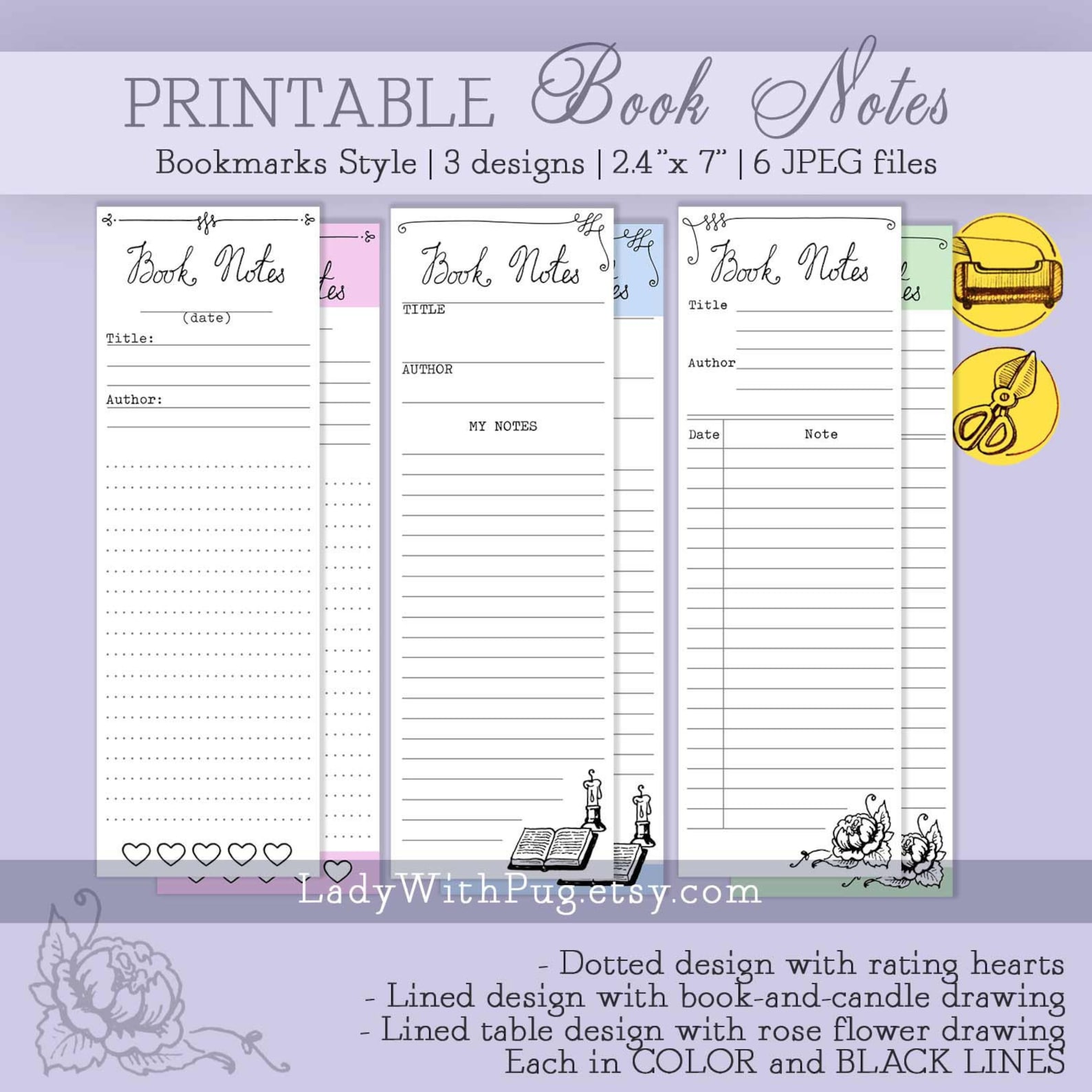 Book Notes Set of 3 Bookish Notes Reading Printable - Etsy