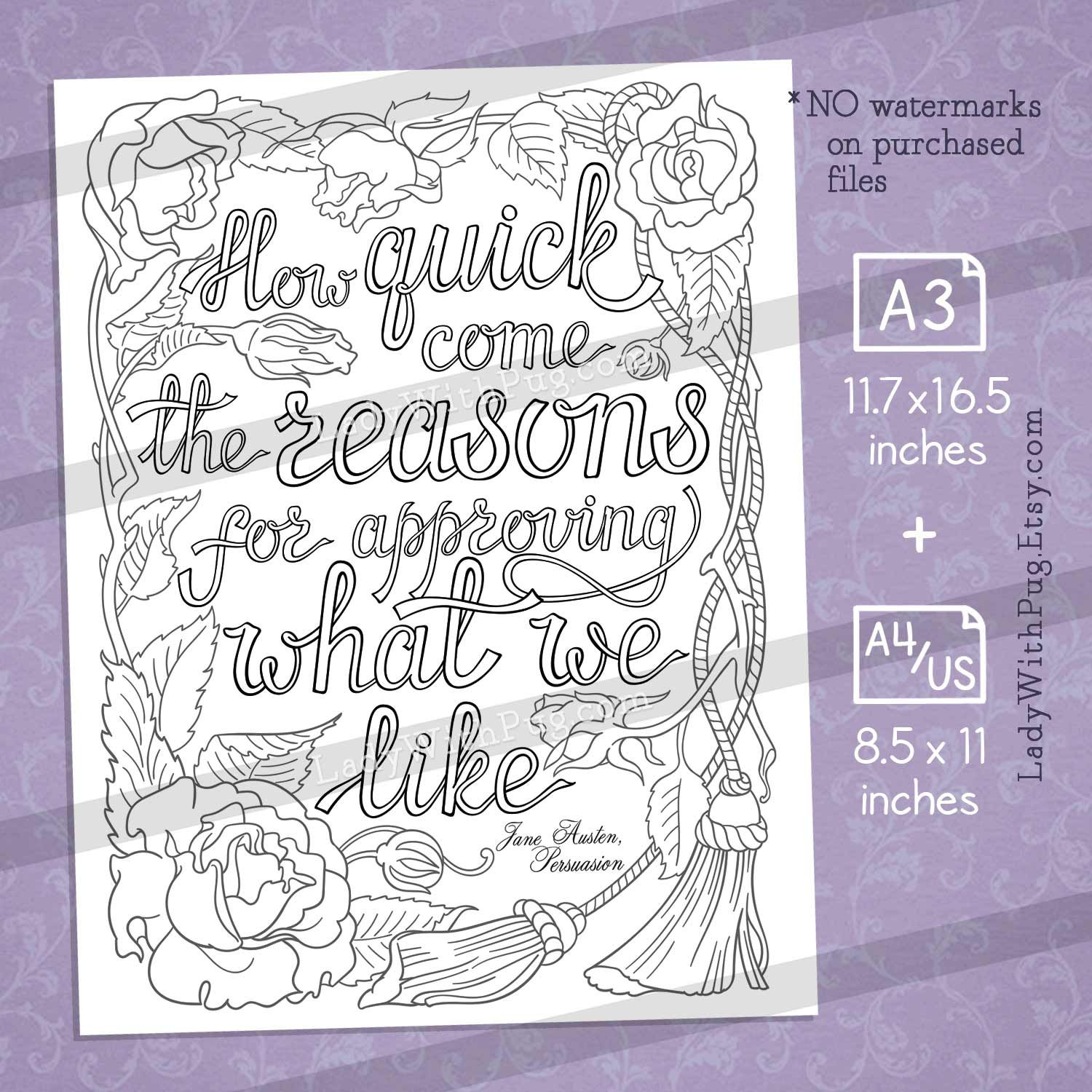 Persuasion Book Quote / Printable Colouring Page / Adult - Etsy