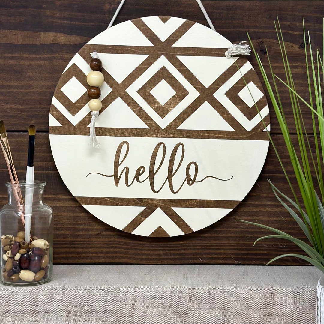 Round Wood Hello Sign - Etsy