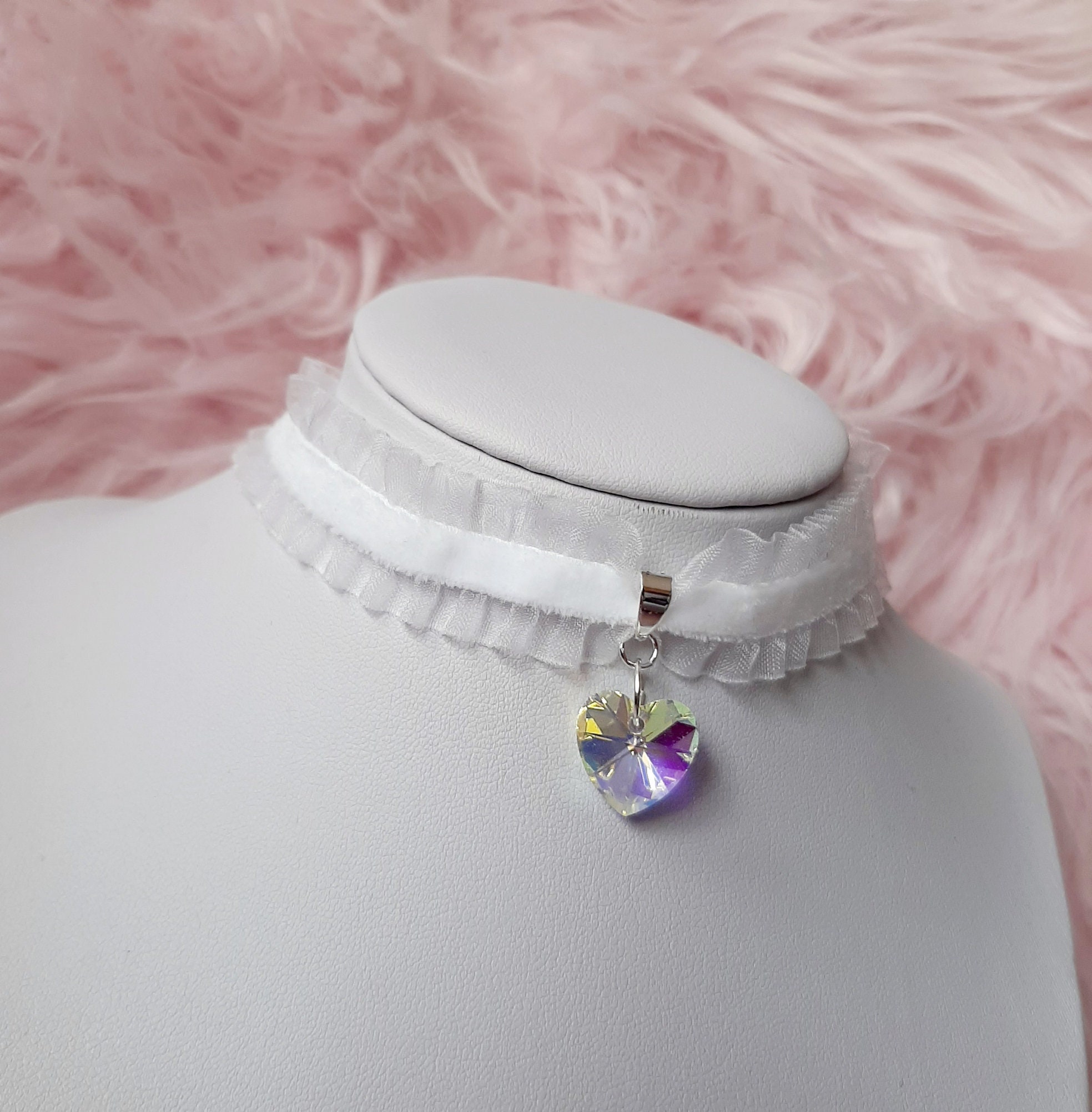 Kawaii Angelic White or Dusky Pink Chokers With Iridescent - Etsy