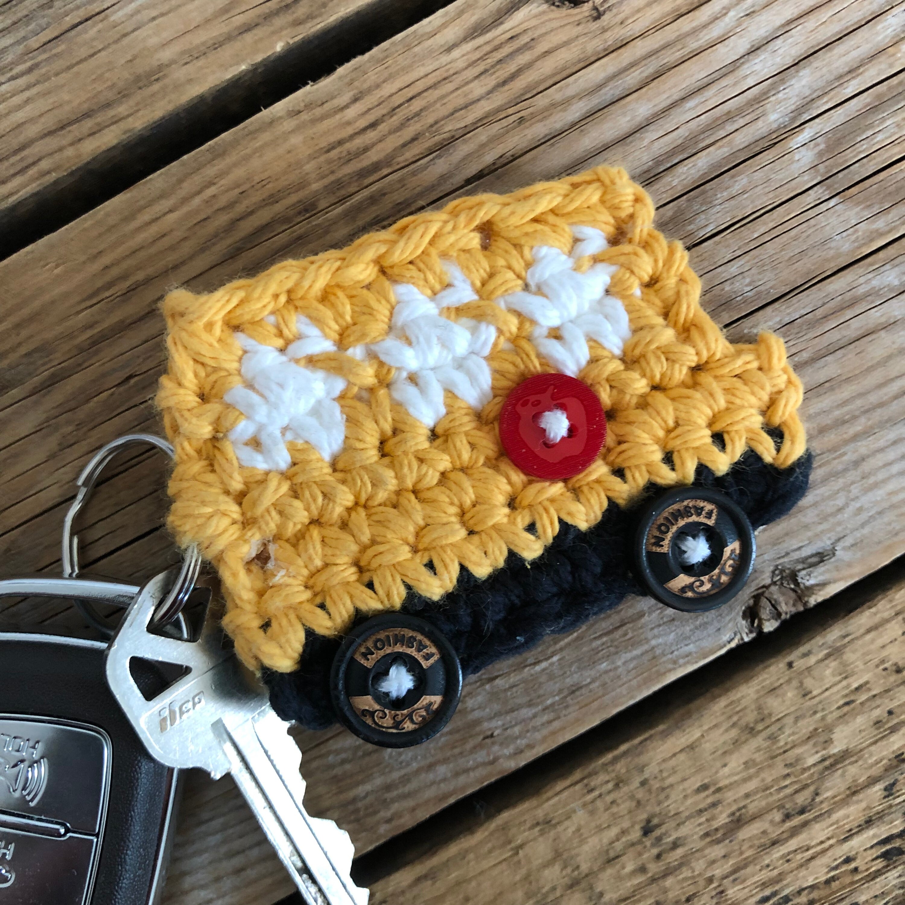 Keychain/crocheted/handmade/school Bus Driver/yellow/stop Sign/wheels ...