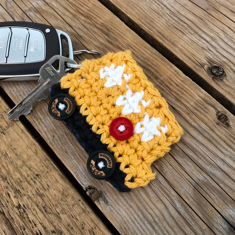Keychain/crocheted/handmade/school Bus Driver/yellow/stop Sign/wheels ...