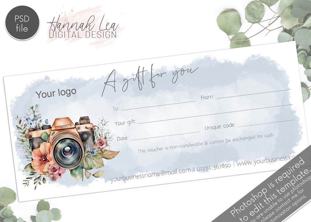 Photographer Gift Certificate, Photographer Gift Card, Gift Voucher for ...