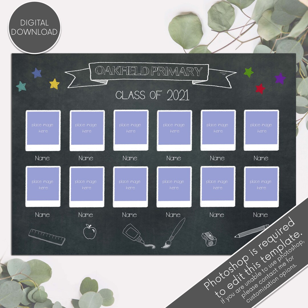 Class Photo Template, School Photo Template, Class of 2021, Photoshop ...