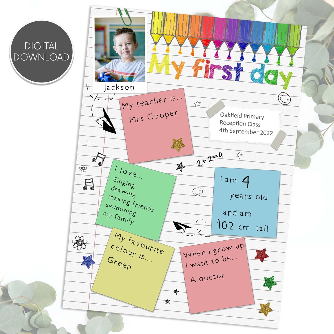 First Day Template, Back to School Print, Digital Chalkboard, My First ...