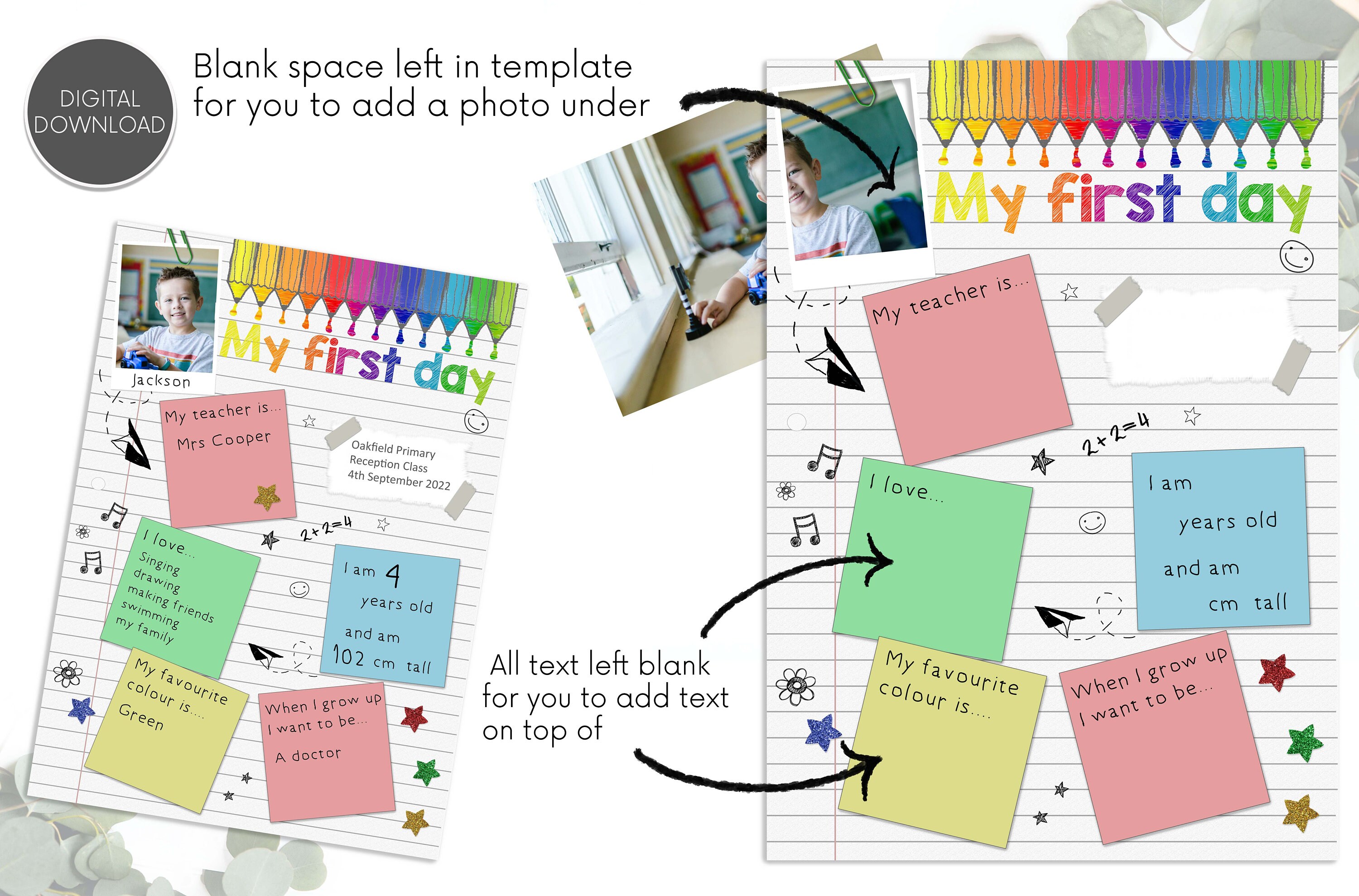 First Day Template, Back to School Print, Digital Chalkboard, My First ...
