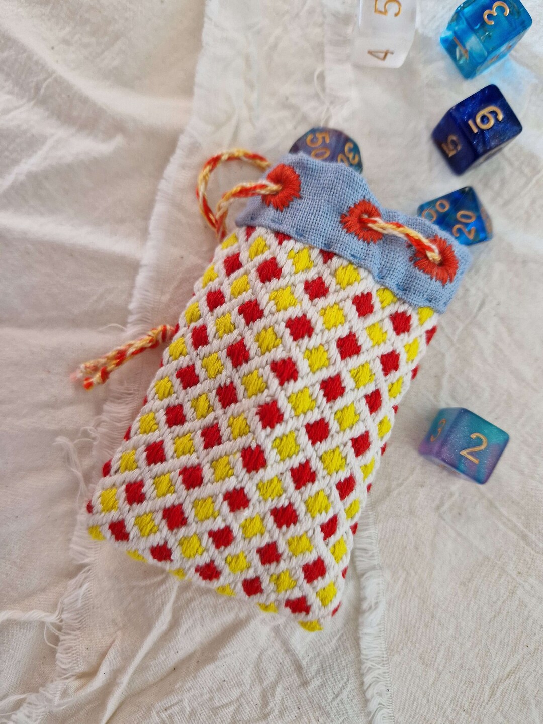 Medieval Embroidered Coin Purse, Red Yellow White Almoner RPG Dice Puch ...