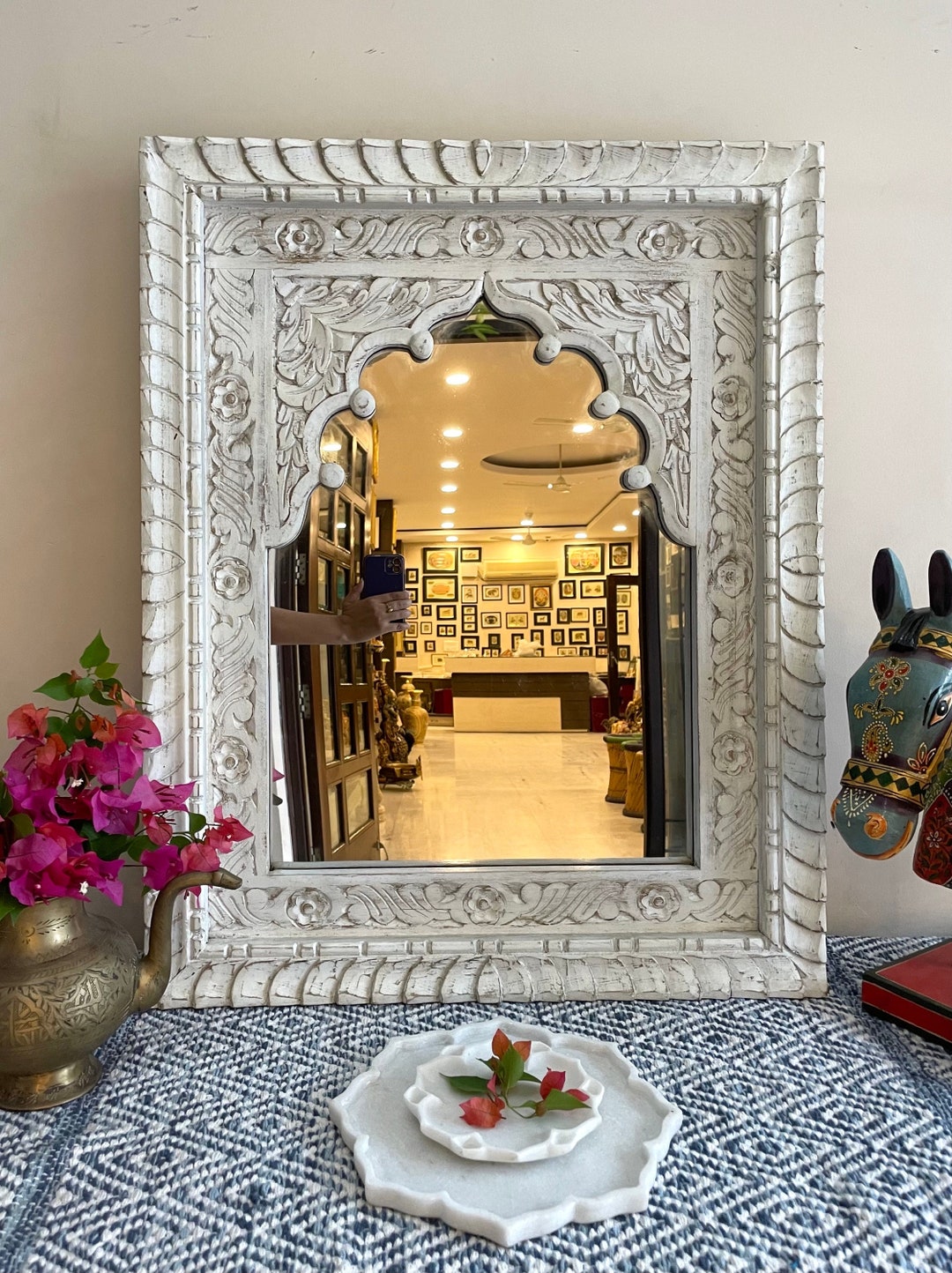 Indian Handcarved Wooden Wall Mirror, Jharokha Mirror, Wall Decor ...