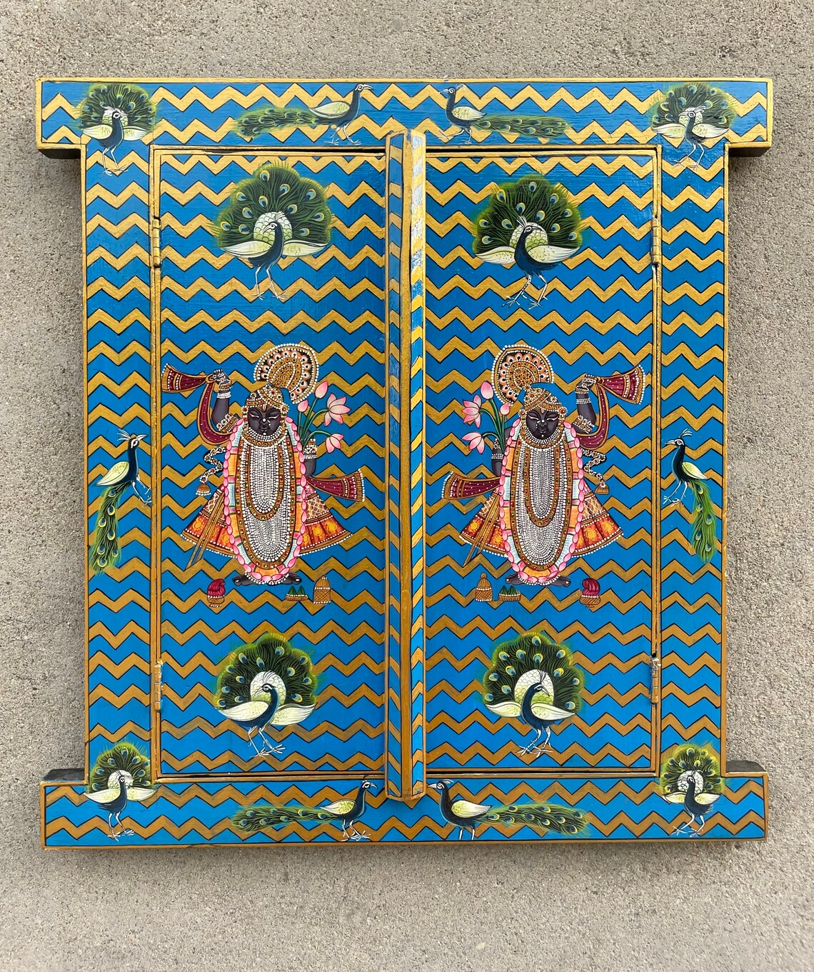 Wooden Window With Indian Miniature Painting, Hand Painted Pichwai ...