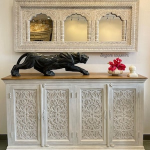 Hand Carved Mirror and Cabinet, Indian Wooden Console Table, Distressed ...