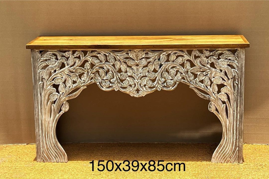 Hand Carved Wooden Console, Rare Indian Entryway Table, Vanity ...