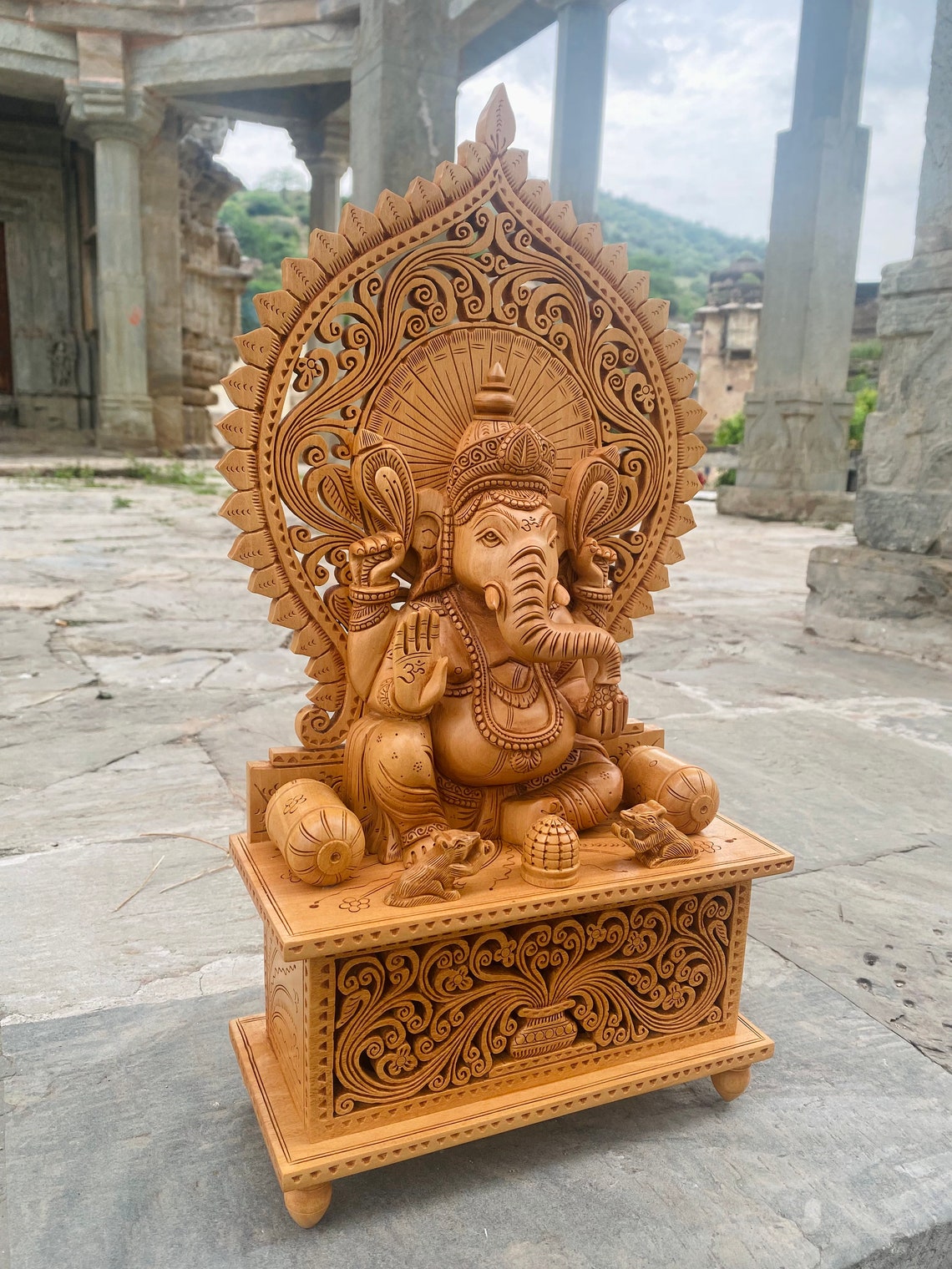 Carved Wooden Ganesh, Ganesh Idol , Auspicious Ganesh Idol, Ganesh Idol ...
