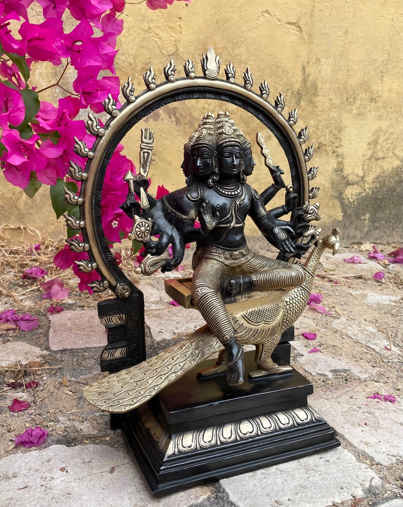 Six Headed Lord Murugan Brass Statue , Kartikeya Idol in Brass ...