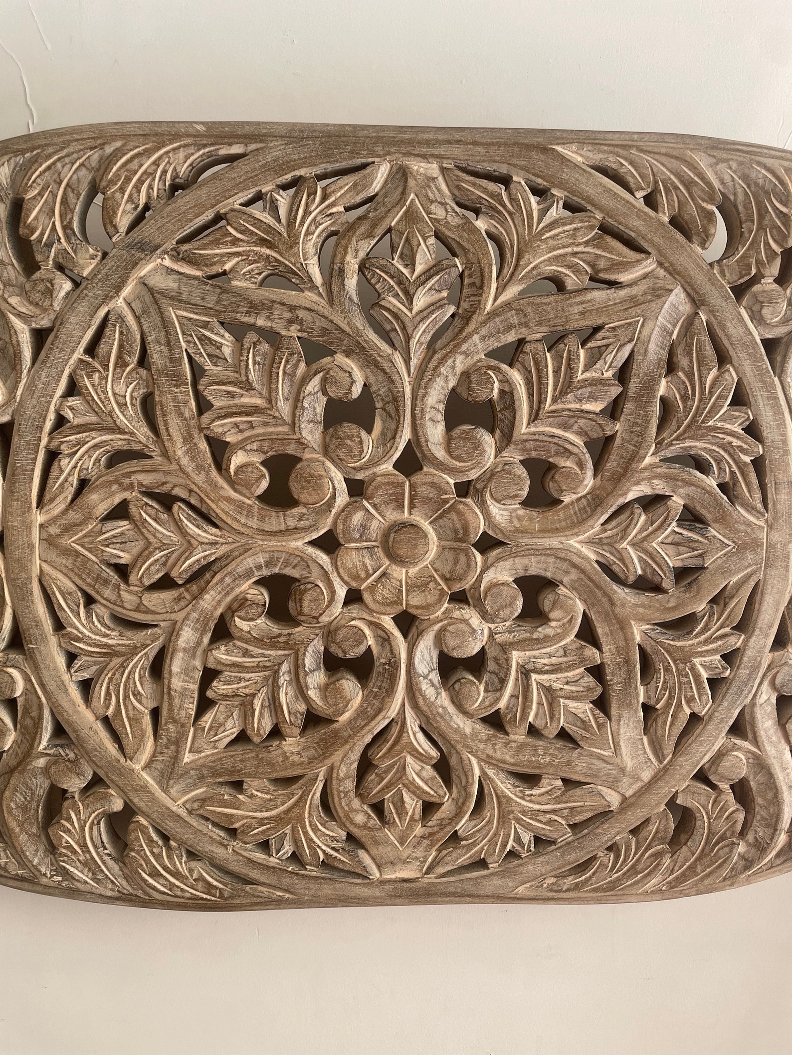 Wooden Wall Hanging With Mandala Pattern, Hand Carved Indian Wall Panel ...