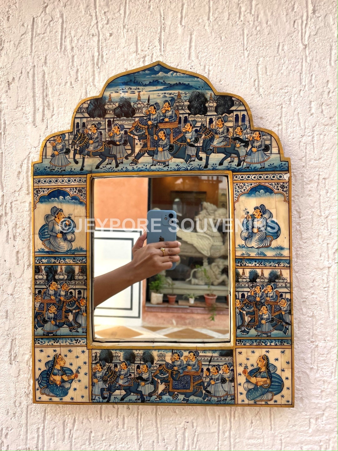 Indian Handpainted Jharokha Mirror, Intricately Handmade Camel Bone ...