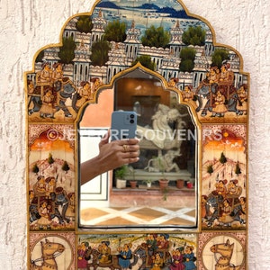 Indian Handpainted Jharokha Mirror, Intricately Handmade Camel Bone ...