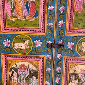 Wooden Door With Indian Miniature Radha Krishna Painting, Antique Door ...