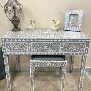 Mother of Pearl Inlay Vanity Console With Matching Stool , Console ...