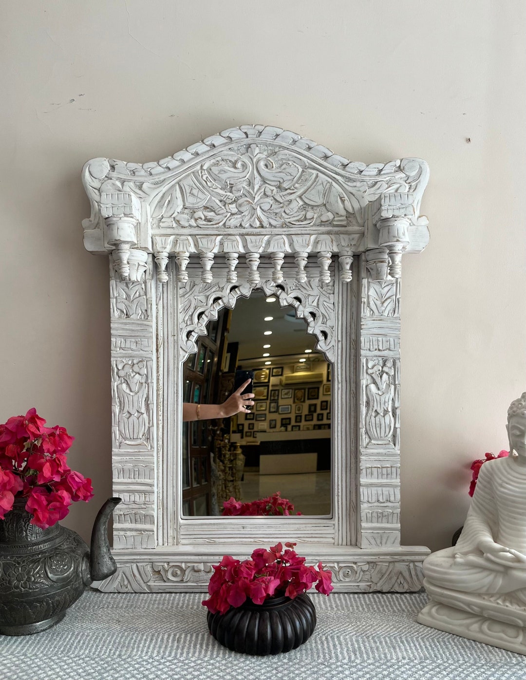 Indian Handcarved Wooden Wall Mirror, Jharokha Mirror, Wall Decor ...
