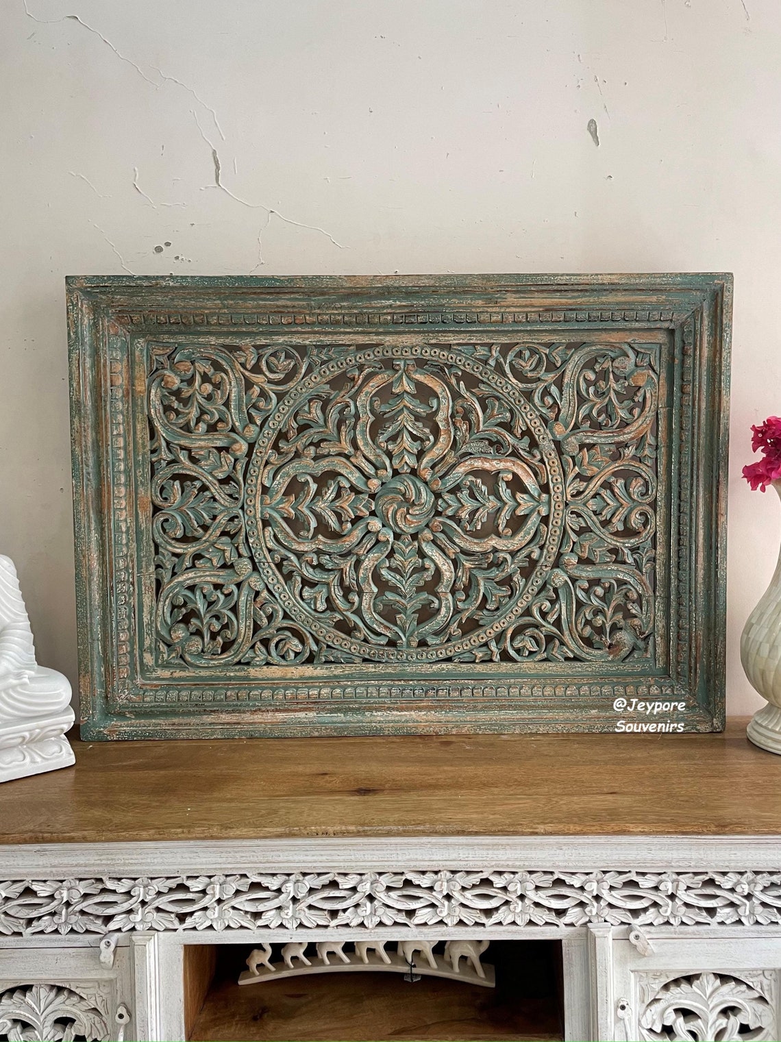 Wooden Wall Hanging, Hand Carved Indian Wall Panel, Wooden Wall Art ...
