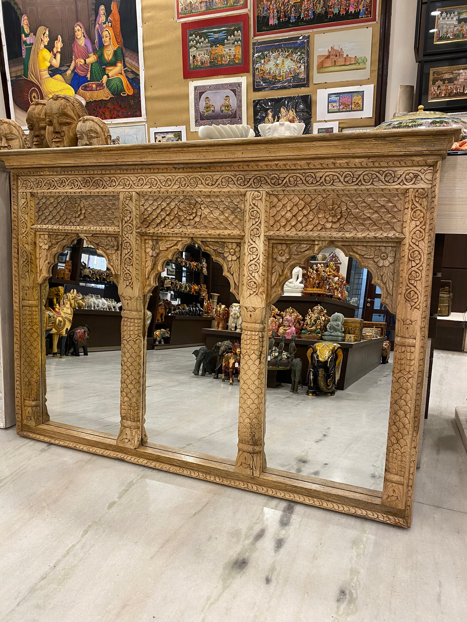 Indian Jharokha Mirror/frame, Triple Arch Frame, Handcarved Wooden ...