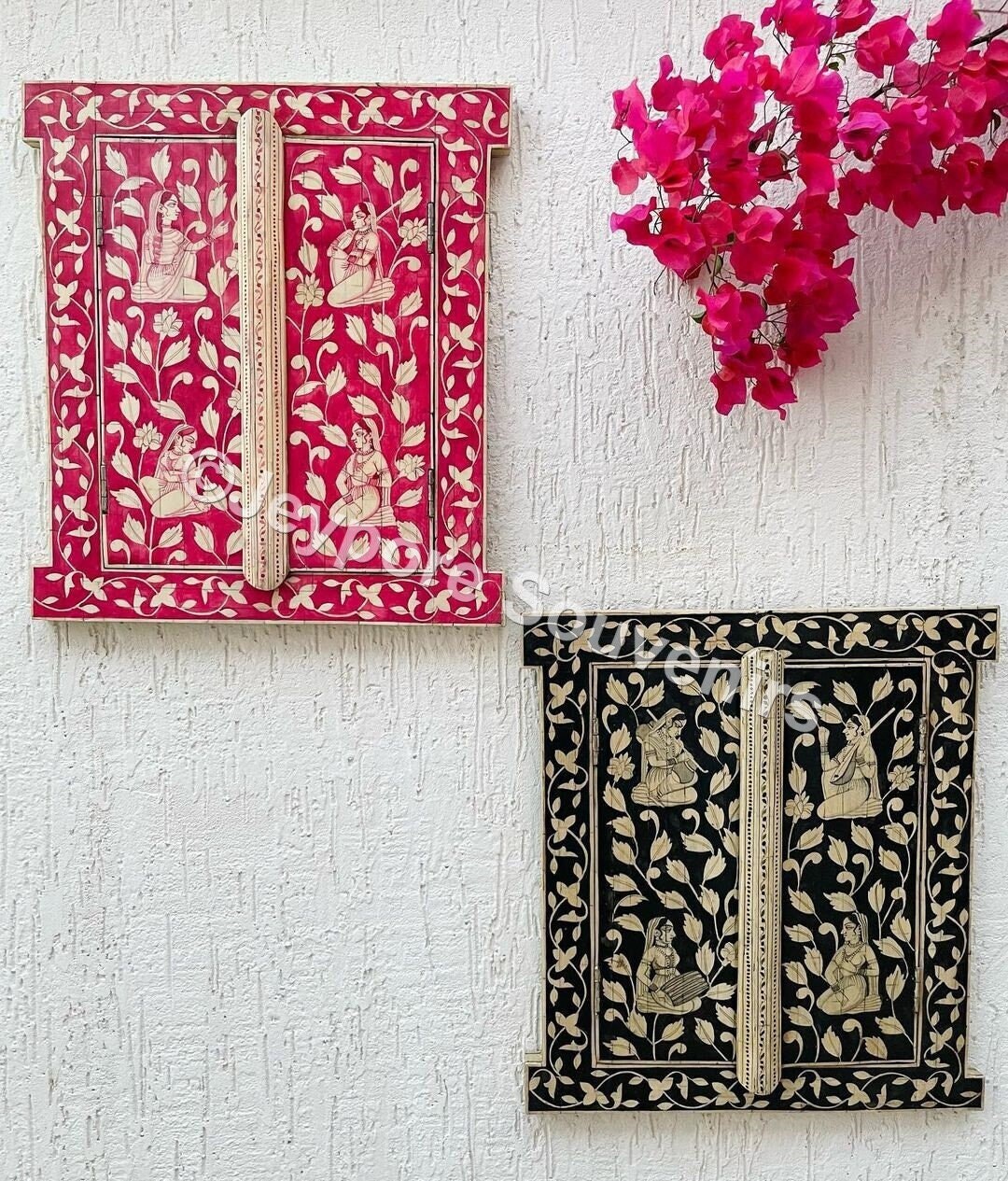 Hand Painted Bone Inlay Window, Wooden Wall Decor Window, Bohemian ...