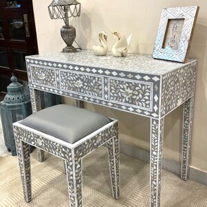 Mother of Pearl Inlay Vanity Console With Matching Stool , Console ...