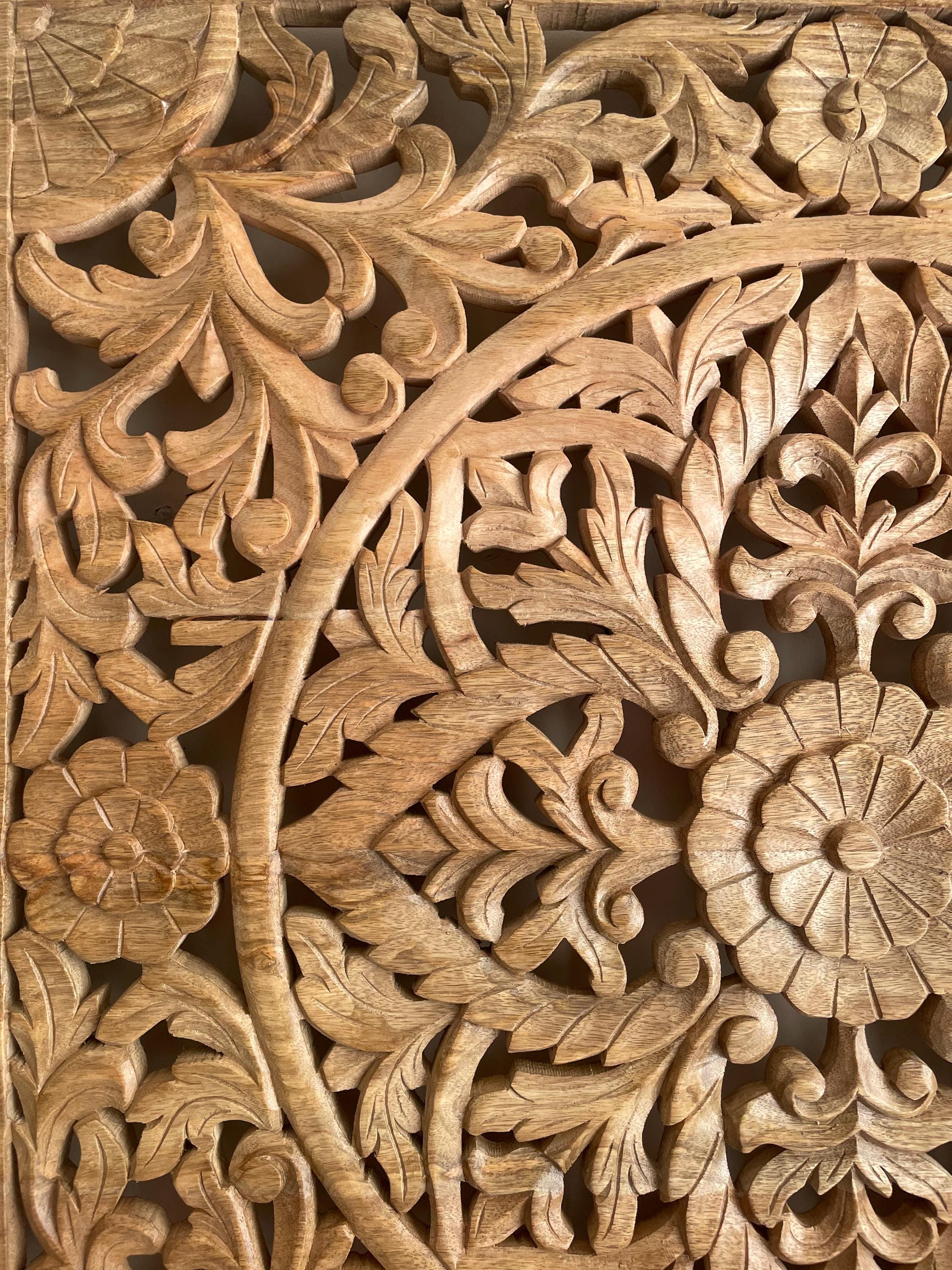 Wooden Wall Hanging With Mandala Pattern, Hand Carved Indian Wall Panel ...