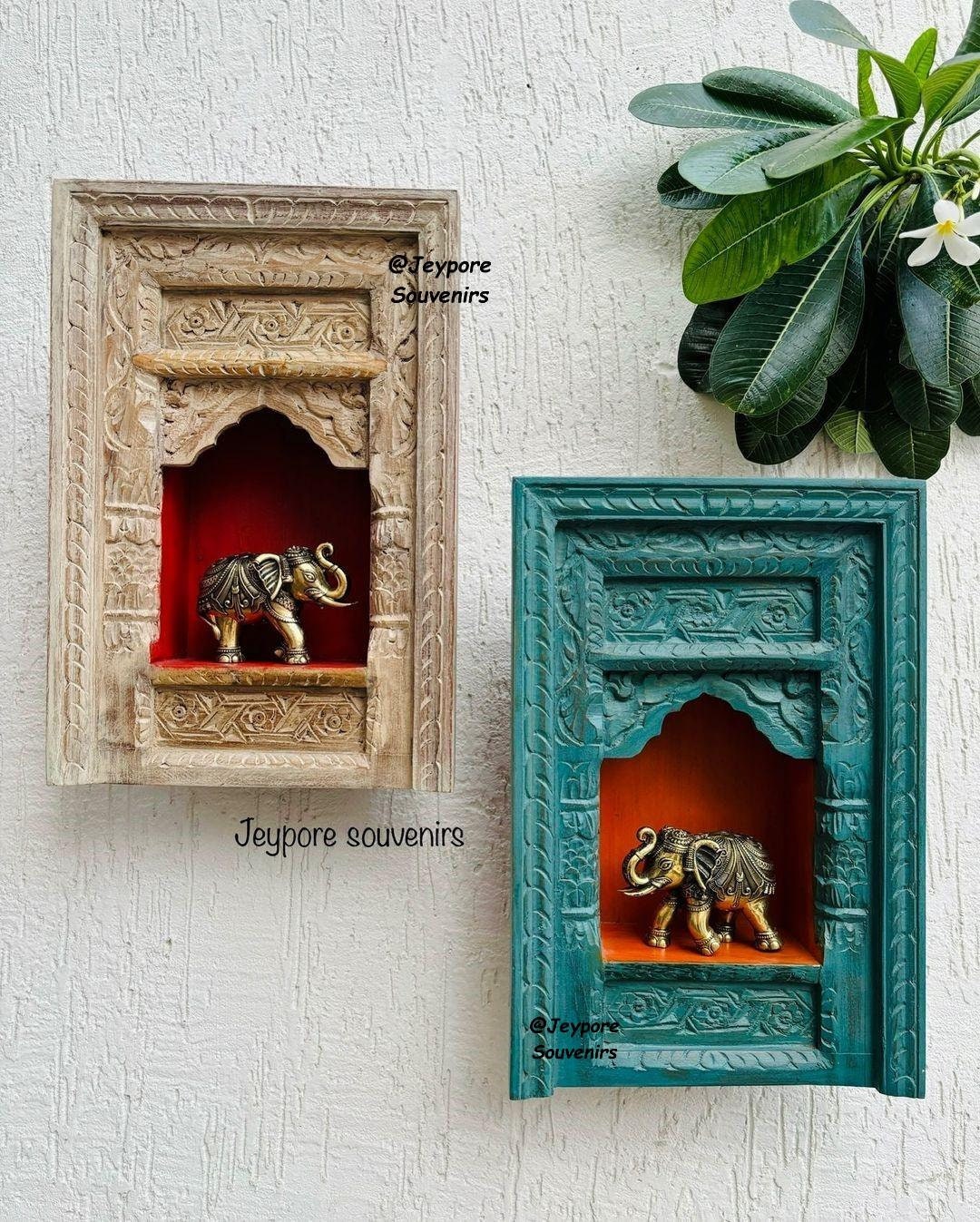 Wooden Handcarved Jharokha, Wooden Wall Niche, Wall Decor, Rustic ...