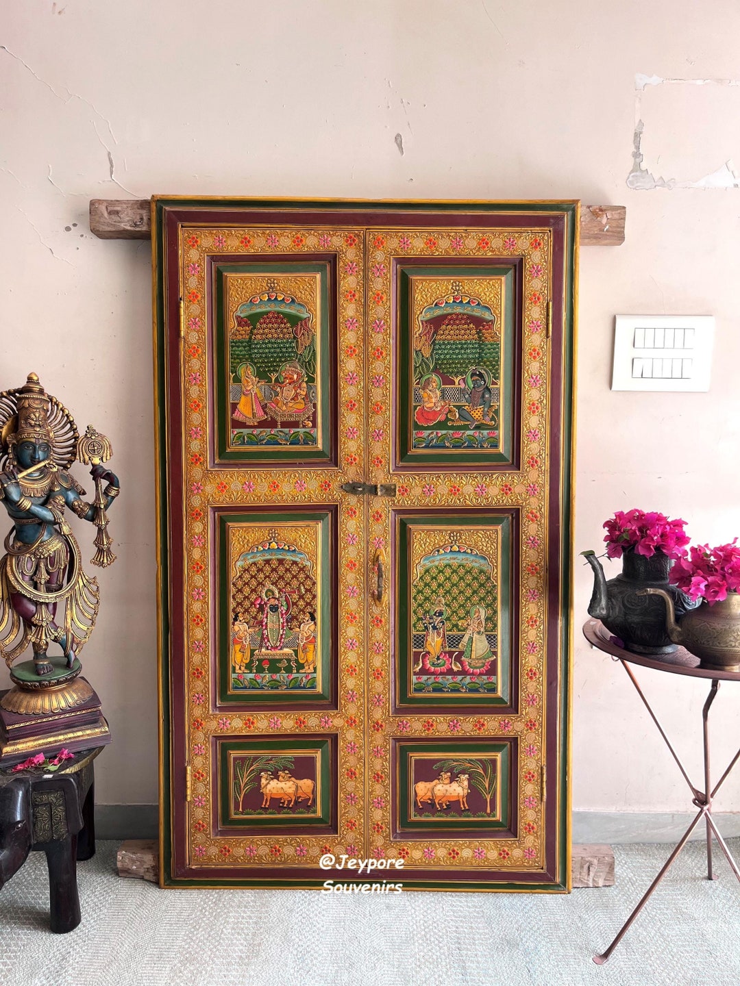 Wooden Door With Indian Miniature Real Gold Hand Painting, Radha ...