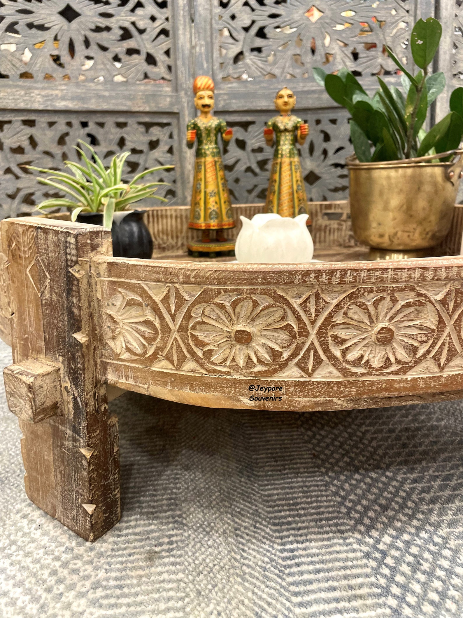 Boho Chakki Table, Vintage Handcarved Indian Grinder Table Decor ...