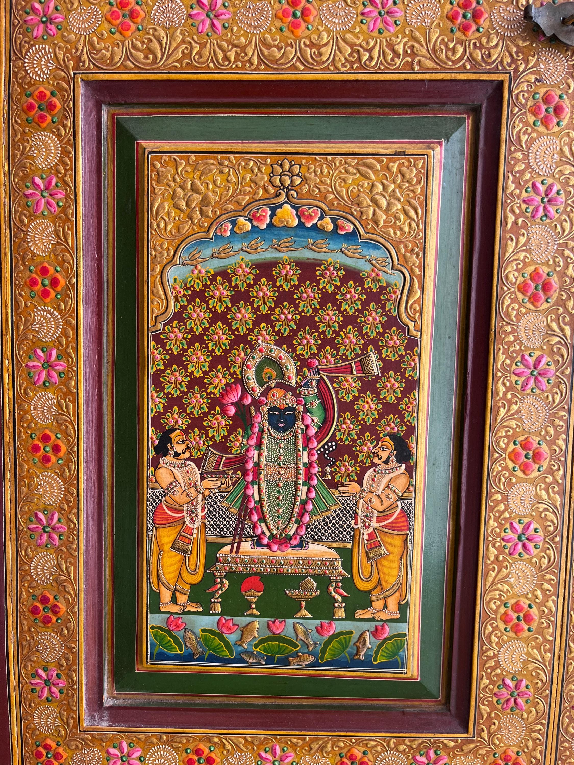 Wooden Door With Indian Miniature Real Gold Hand Painting, Radha ...