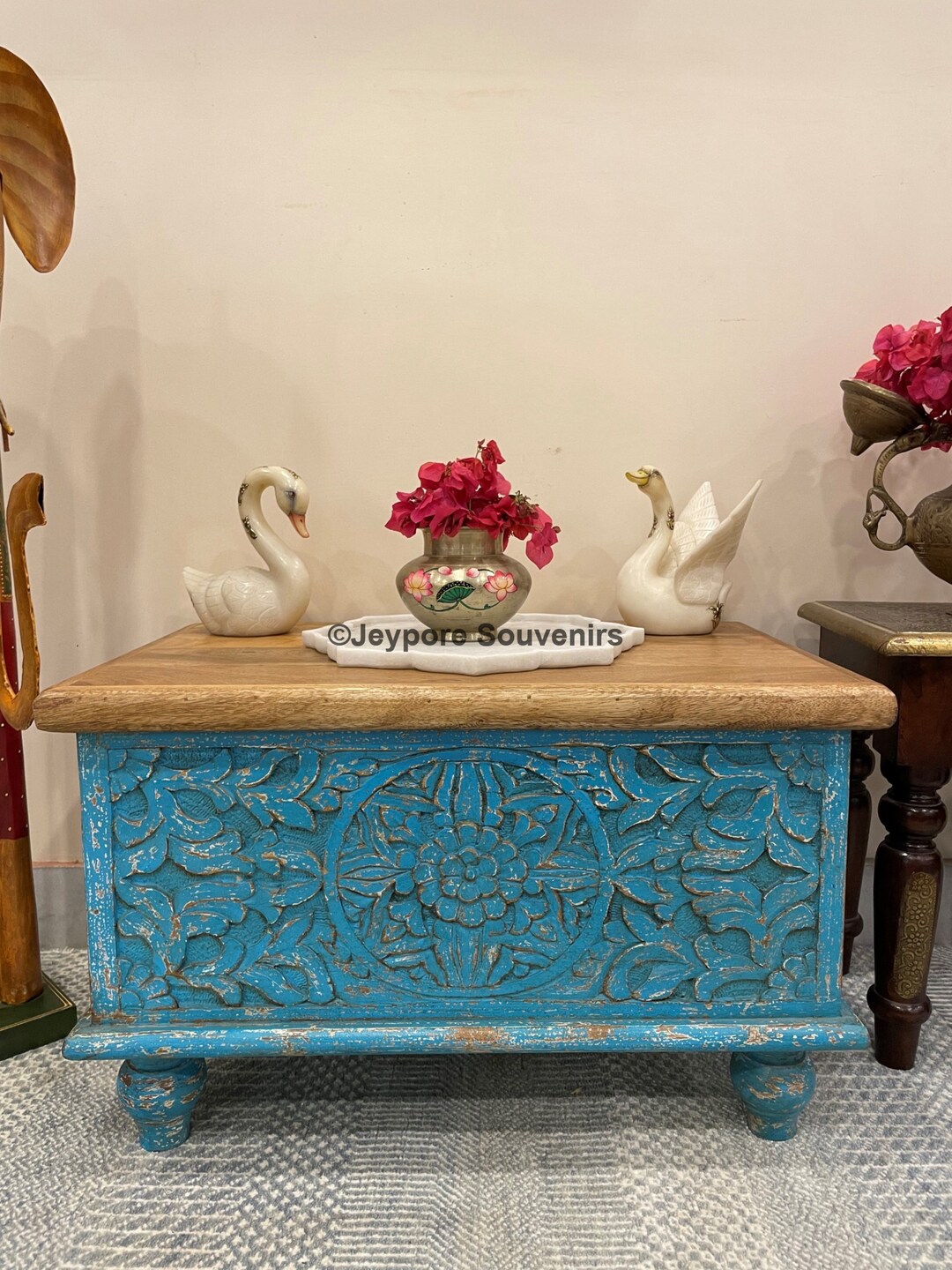 Hand Carved Storage Trunk, Chest Box, Indian Handmade Wooden Table ...