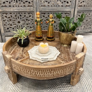 Boho Chakki Table, Vintage Handcarved Indian Grinder Table Decor ...
