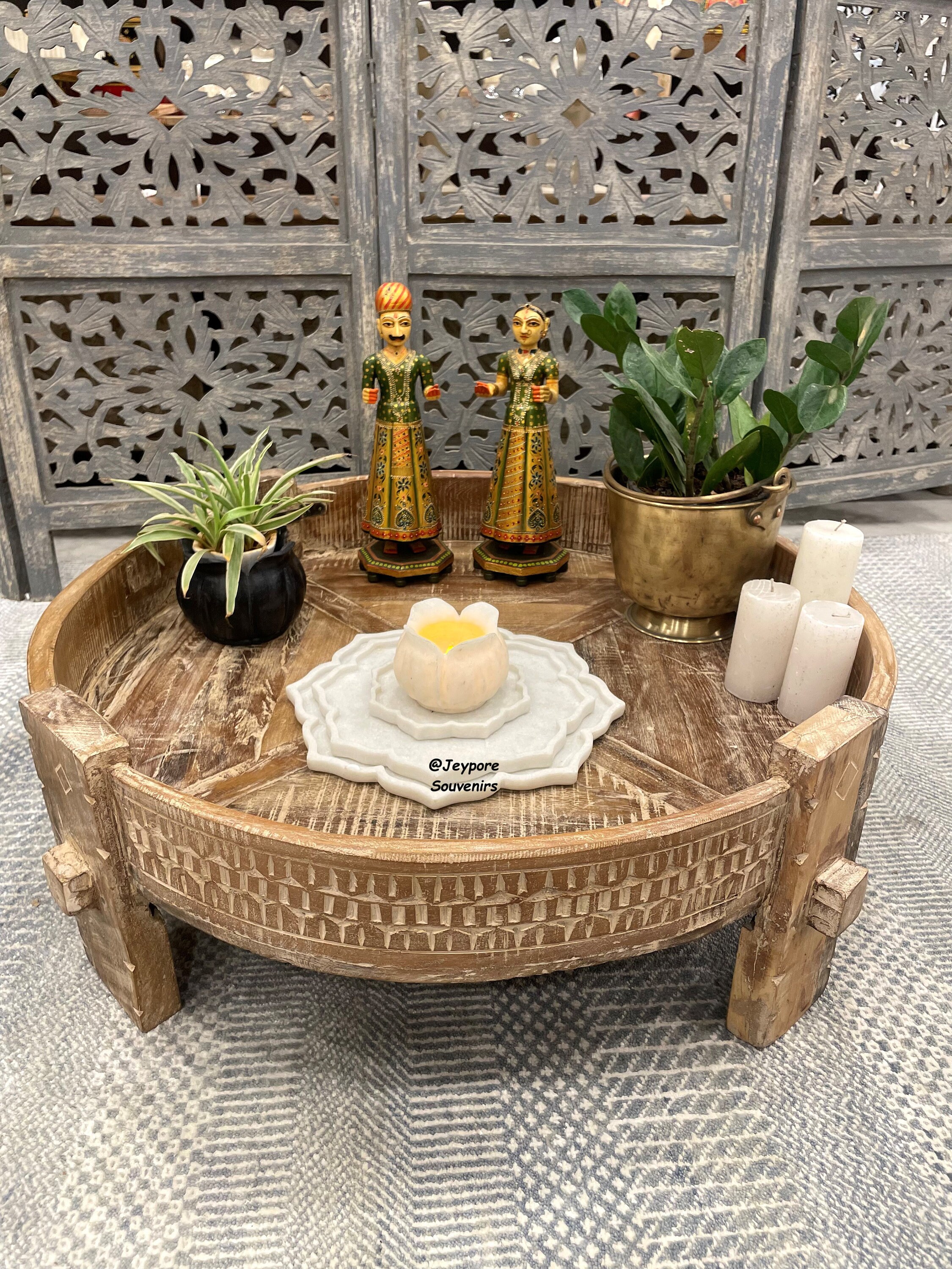 Boho Chakki Table, Vintage Handcarved Indian Grinder Table Decor ...