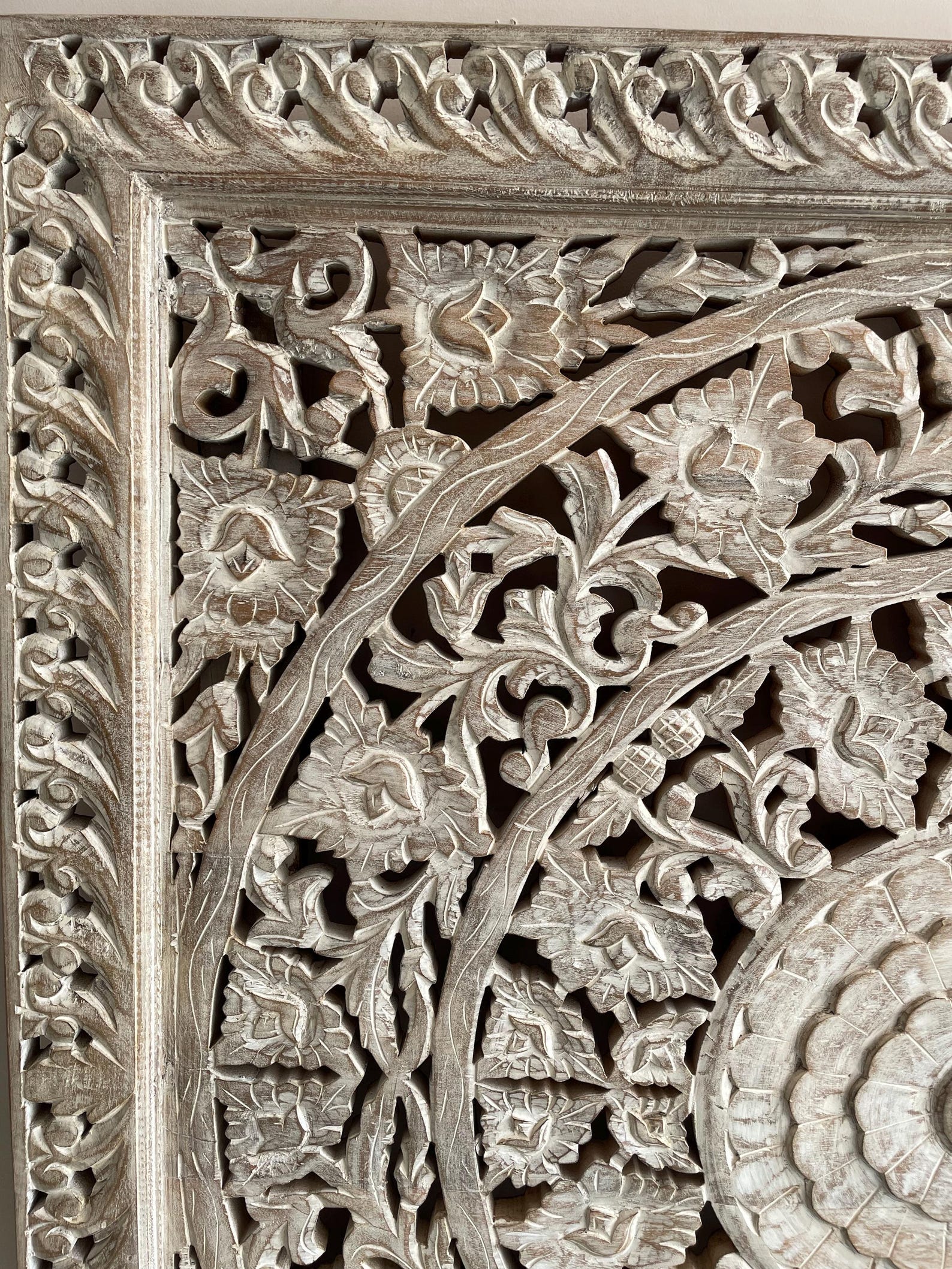 Wooden Wall Hanging With Mandala Pattern, Hand Carved Indian Wall Panel ...