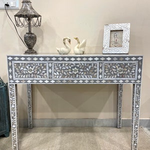 Mother of Pearl Inlay Vanity Console With Matching Stool , Console ...