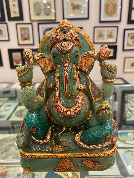 Figurines Sculpture Art & Collectibles Green Jade Ganesha Statue ...
