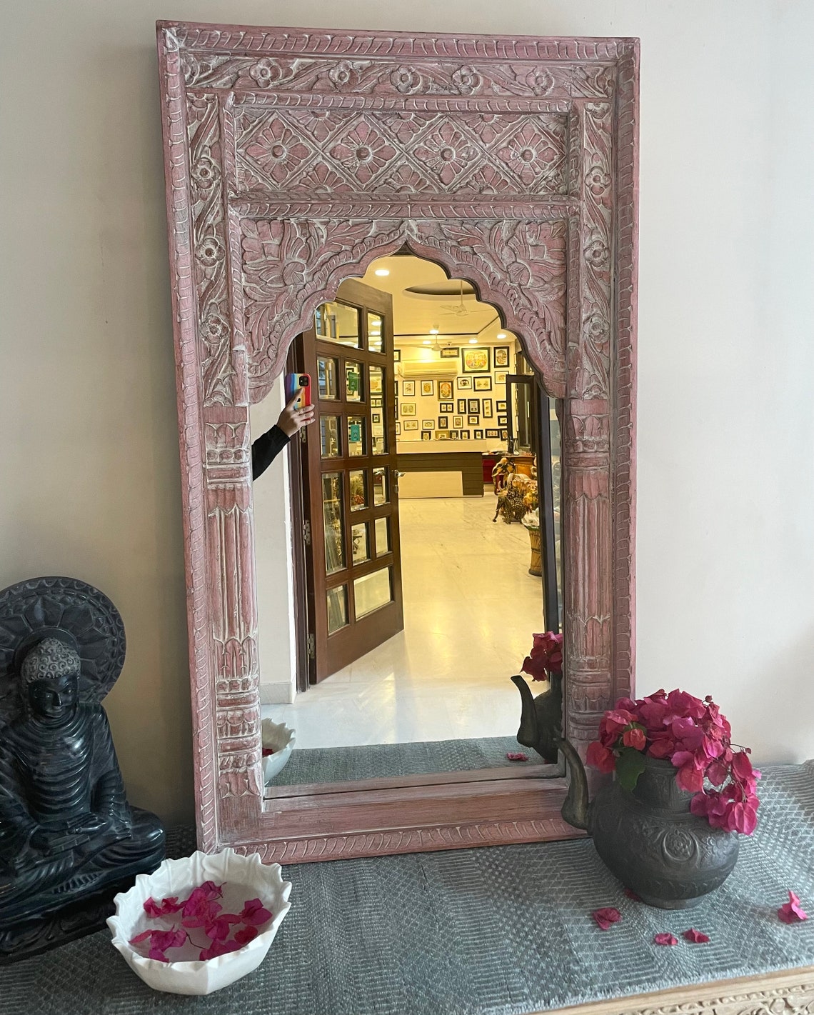 Indian Handcarved Wooden Wall Mirror, Jharokha Mirror, Wall Decor ...